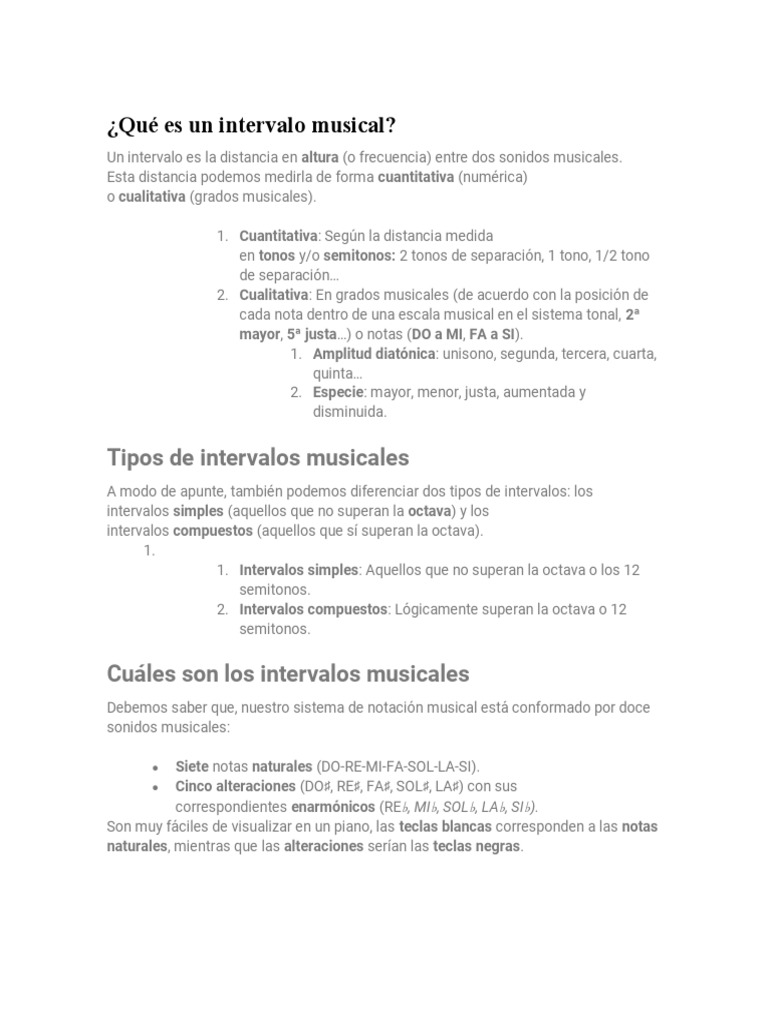 Intervalos Musicales: Tipos y Clasificación | PDF | Escala (música ...
