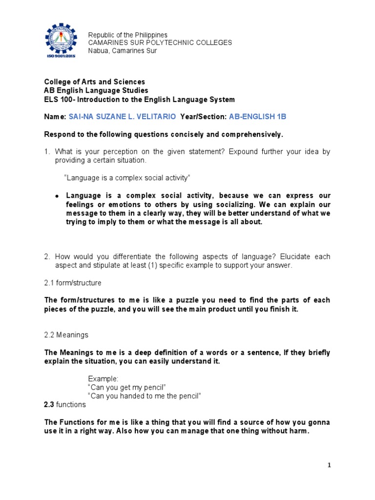 SSV - Els 100 - Lesson 1.1 - Introduction To The Study of Language ...