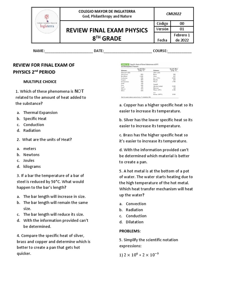 Repaso Examen Final 8vo Grado | PDF | Heat | Heat Transfer