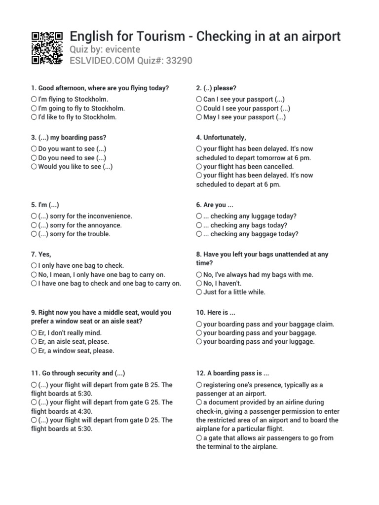 English For Tourism - Checking in at An Airport | PDF English For Tourism - Checking in at An Airport | PDF