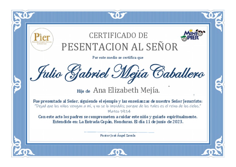 Diploma de Presentacion Al Señor de Julio | PDF