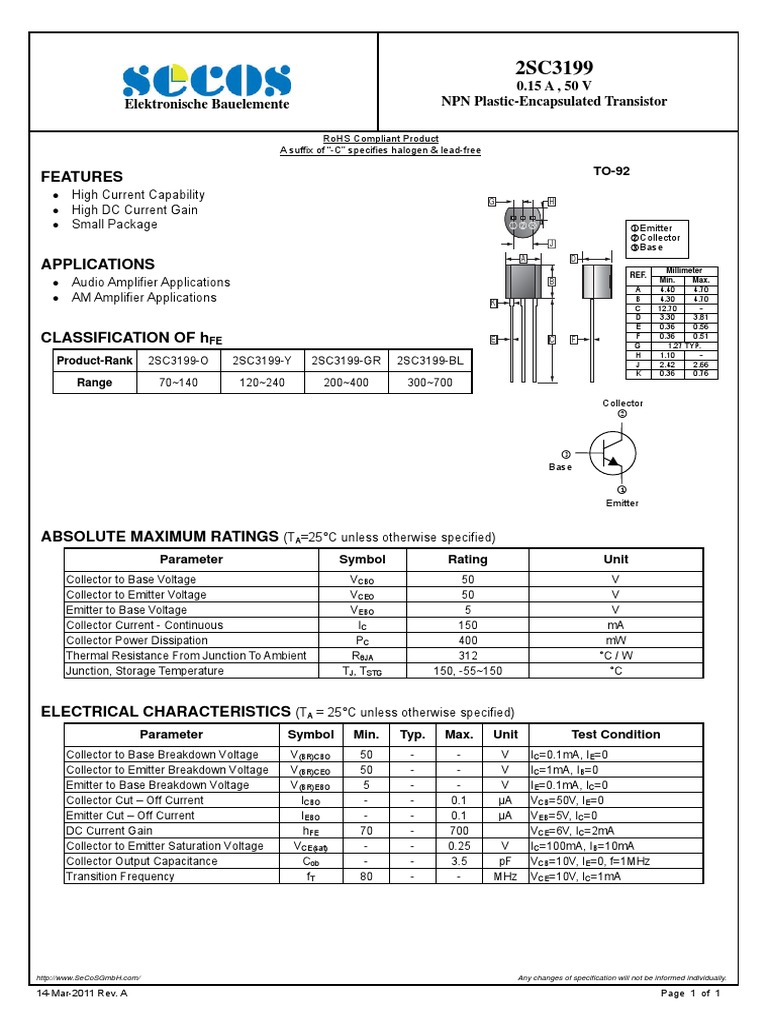 C3199 Datasheet | PDF | Bipolar Junction Transistor | Information And ...