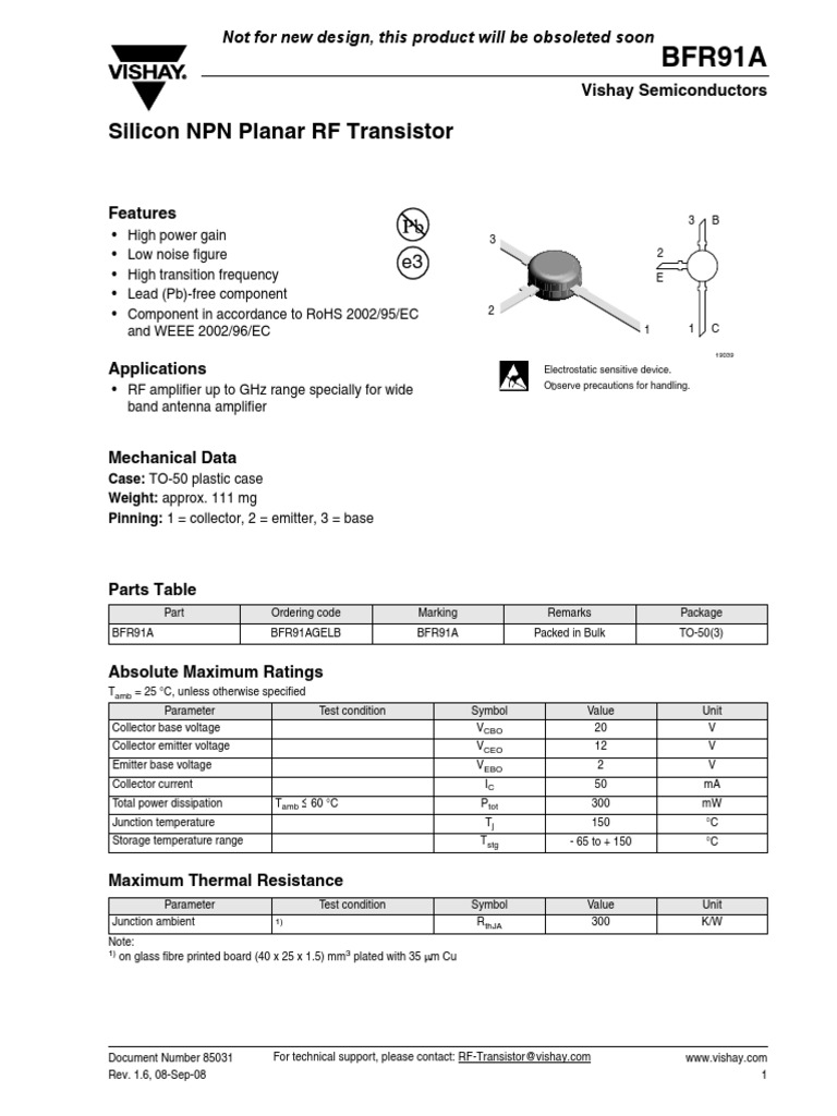 BFR91A Datasheet-Vishay | PDF