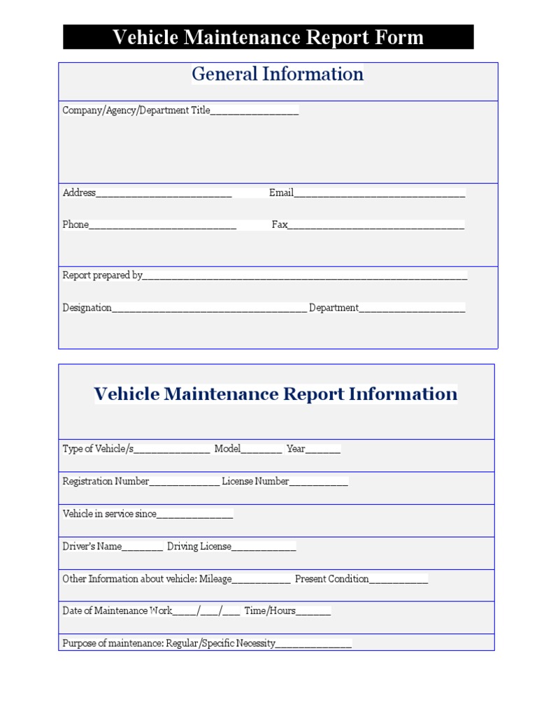 Vehicle Maintenance Report Form: General Information | PDF | Finance ...