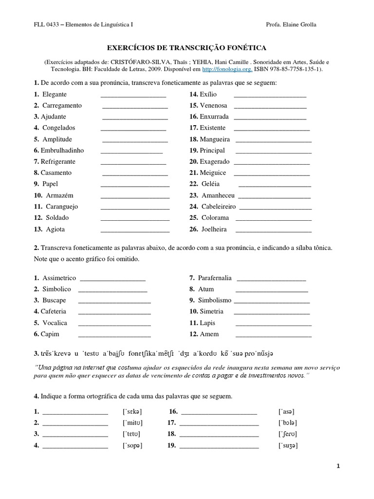Exercicios De Fonetica Transcricao Pdf Estresse Linguística