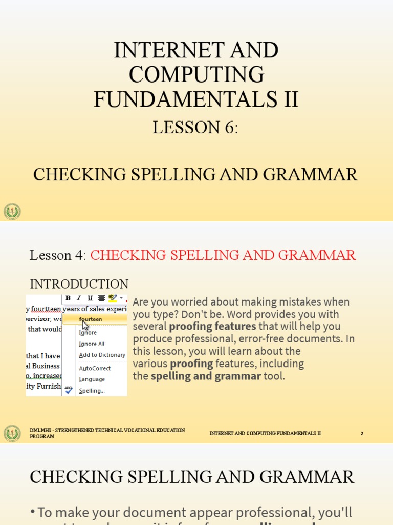 Lesson 6 Checking Spelling and Grammar | PDF | Spelling | Phrase