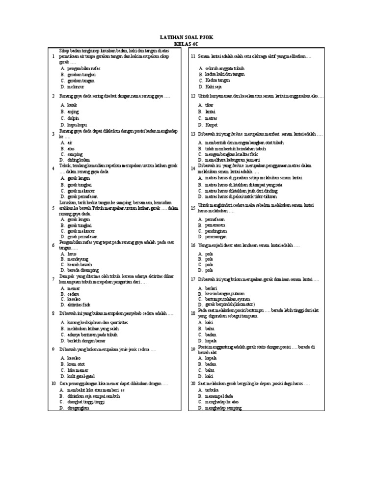 Latihan Soal Pjok Kelas 4C | PDF