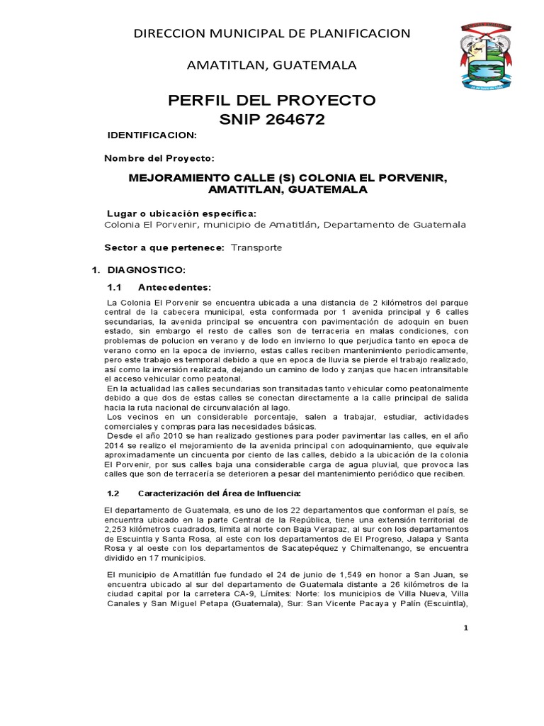 Perfil Del Proyecto Snip - 264672 | PDF | Tasa interna de retorno