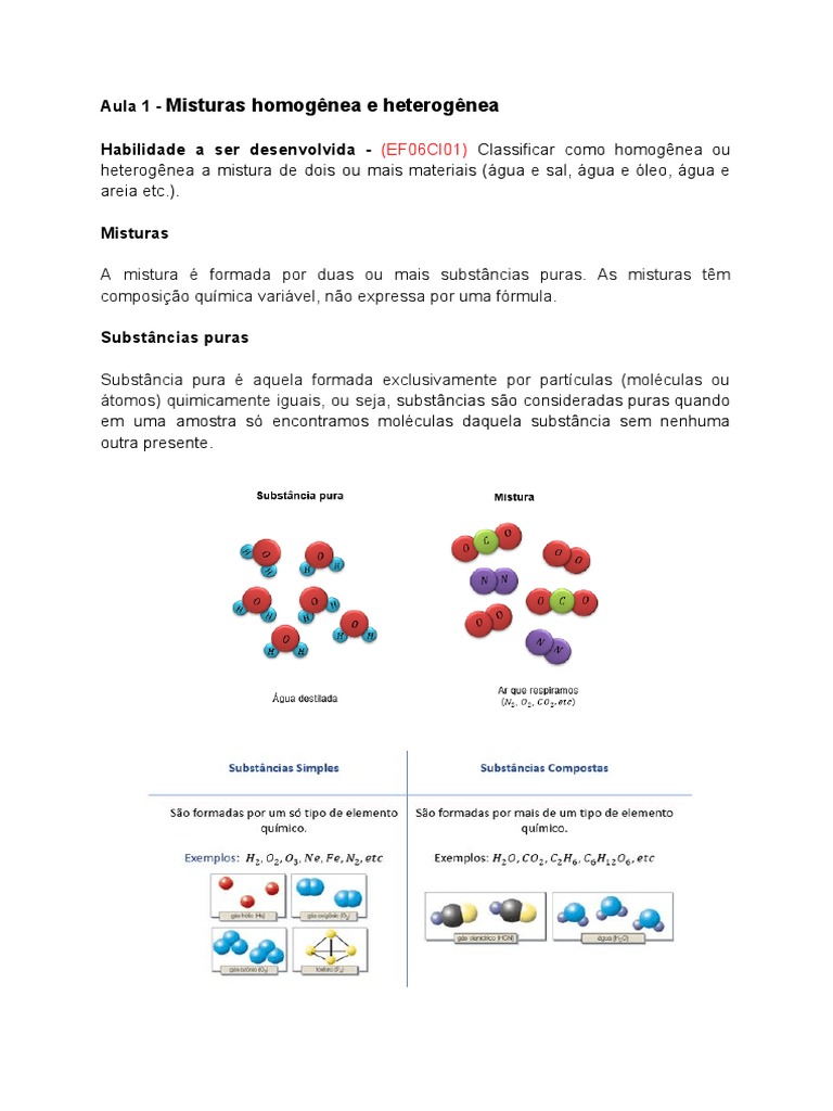 Aula 1 - Misturas Homogênea e Heterogênea | PDF | Mistura | Catálise