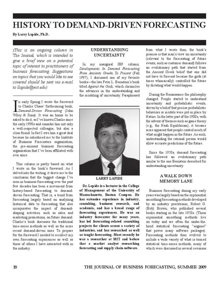 History To DemanD-Driven Forecasting by Larry Lapide, Ph.D. | PDF