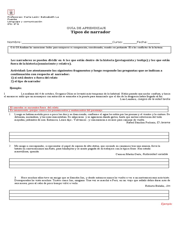 GUIA-N°-3 Tipos de Narradores | PDF