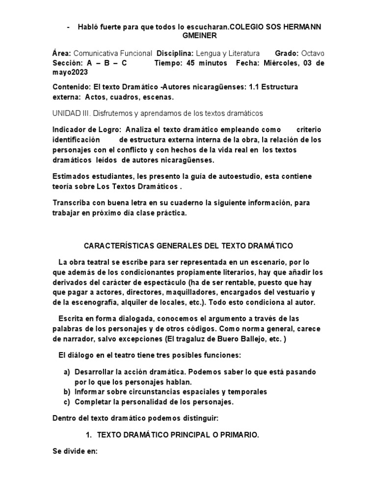 Guía De Octavo Textos Dramaticos Descargar Gratis Pdf Monólogo