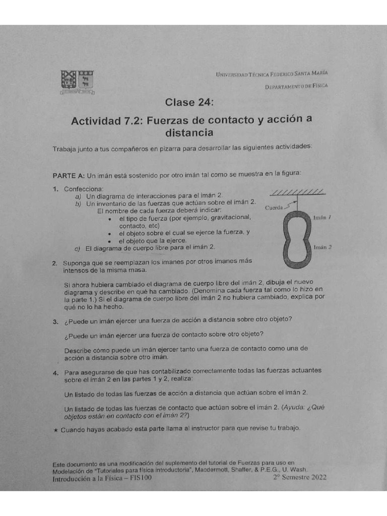 Clase 24, Actividad Fuerzas de Contacto y Acción A Distancia | PDF
