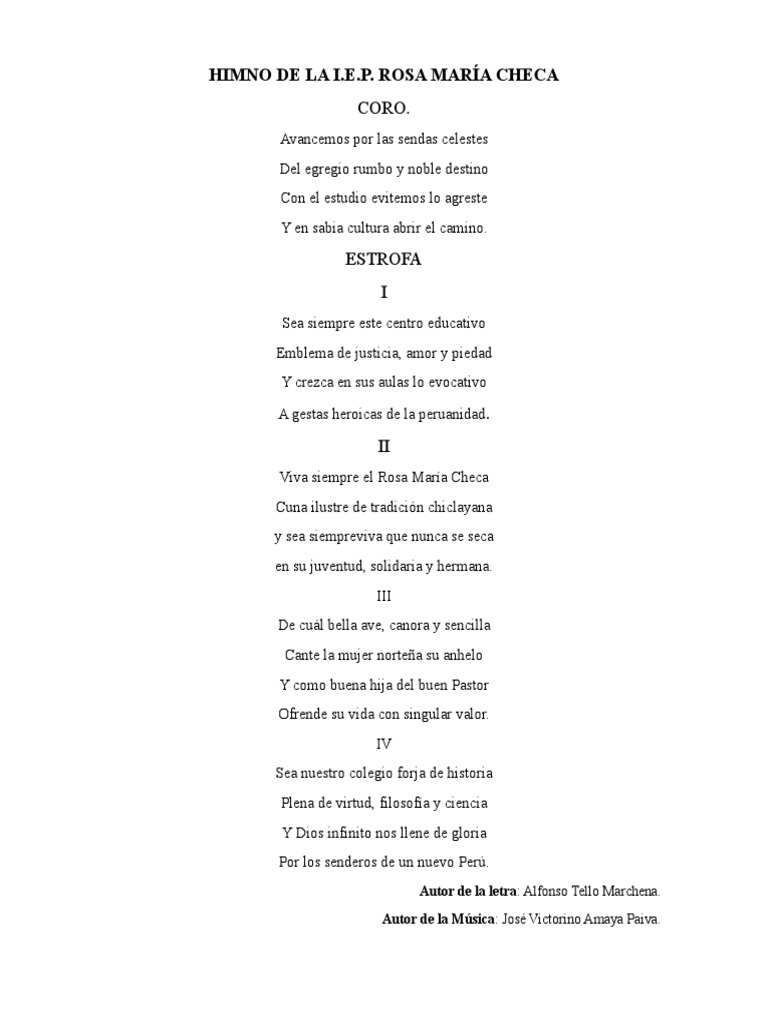 Letra Himno Al Rosa Maria Checa | PDF