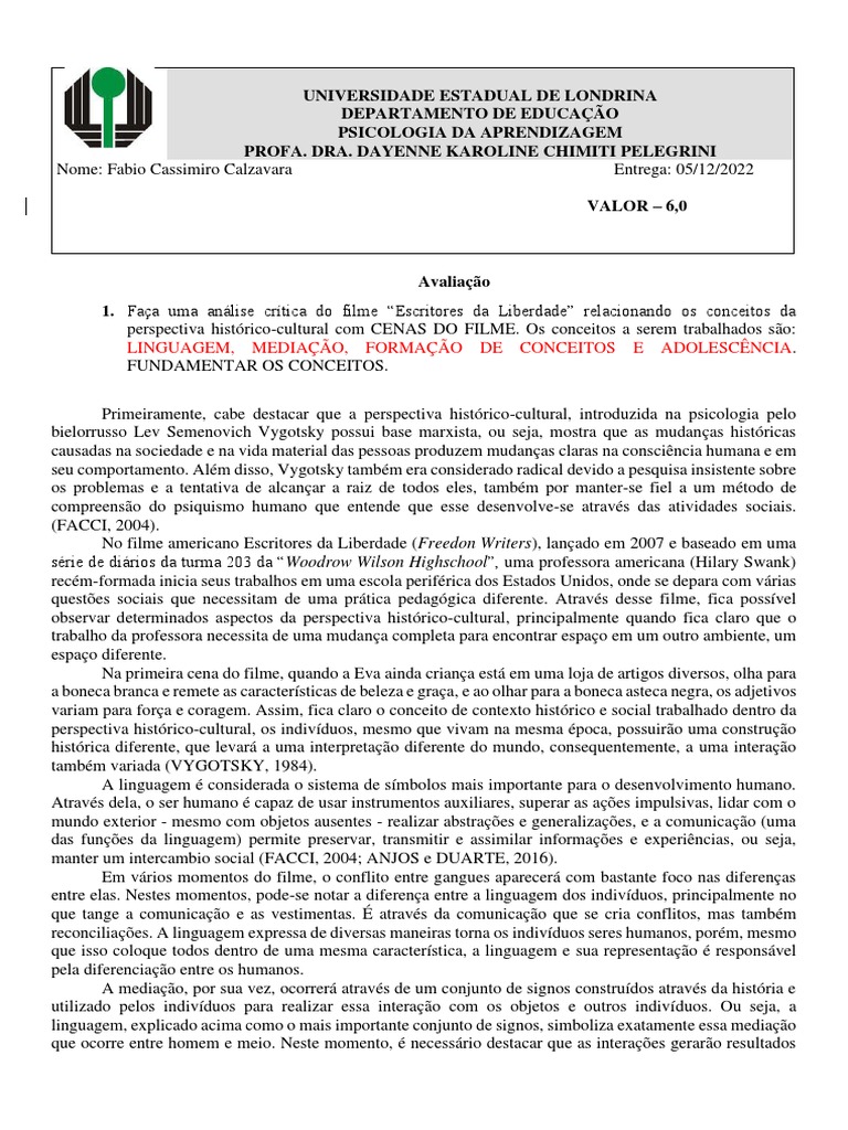 Avaliação Psicologia Da Aprendizagem | PDF | Comunicação | Humano Avaliação Psicologia Da Aprendizagem | PDF | Comunicação | Humano