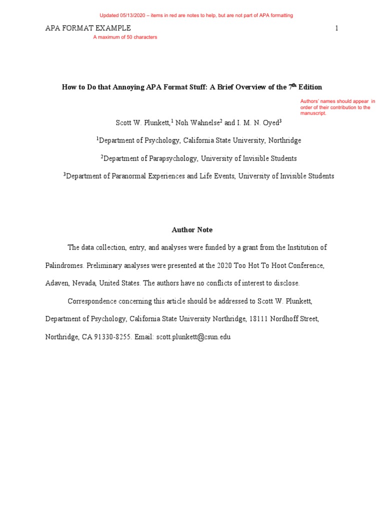 Apa 7TH Edition Format Example | PDF | Apa Style | Citation