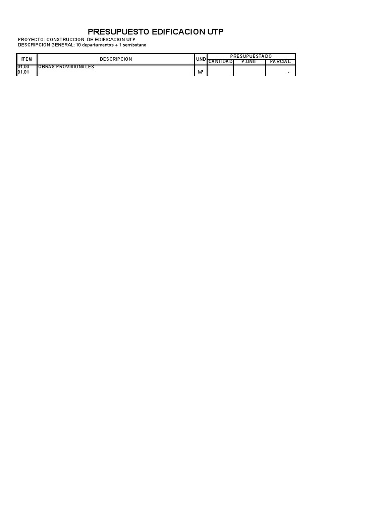 Metrados y PPTO Edificacion UTP - Formato | Descargar gratis PDF ...