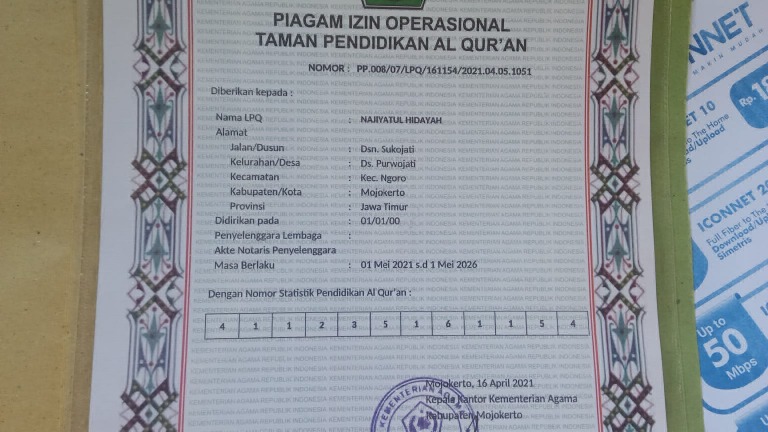 Piagam Izin Operasional TPQ | PDF