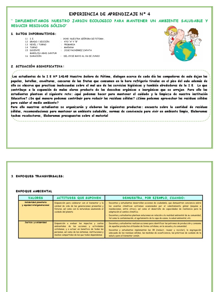 Experiencia De Aprendizaje 04 Cuarto Grado Oficial Pdf
