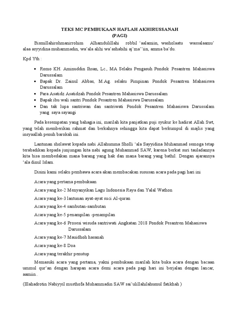 TEKS MC HAFLAH AKHIRUSSANAH | PDF