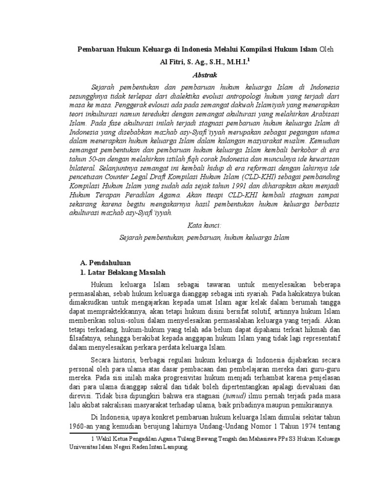 Pembaruan Hukum Keluarga Di Indonesia Melalui Kompilasi Hukum Islam | PDF
