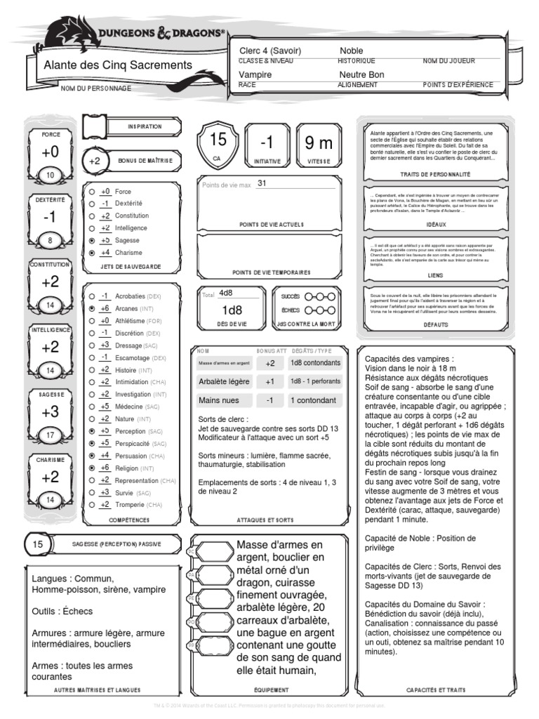 Feuille de Perso - Alante | PDF