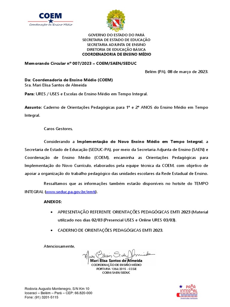 007-2023 - CADERNO DE ORIENTAÇÕES PEDAGOGICAS EMTI 2023 | PDF