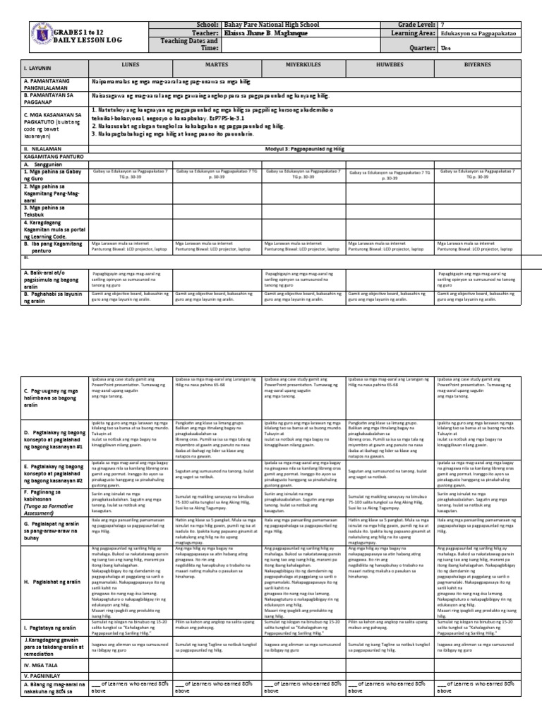 DLL - ESP 7 - October 17-21 | PDF