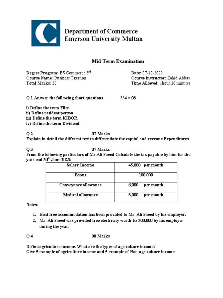 Business Taxation Mid Term | PDF