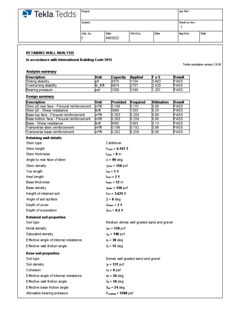 Retaining Wall Analysis & Design (ACI318 | PDF | Strength Of Materials | Bending