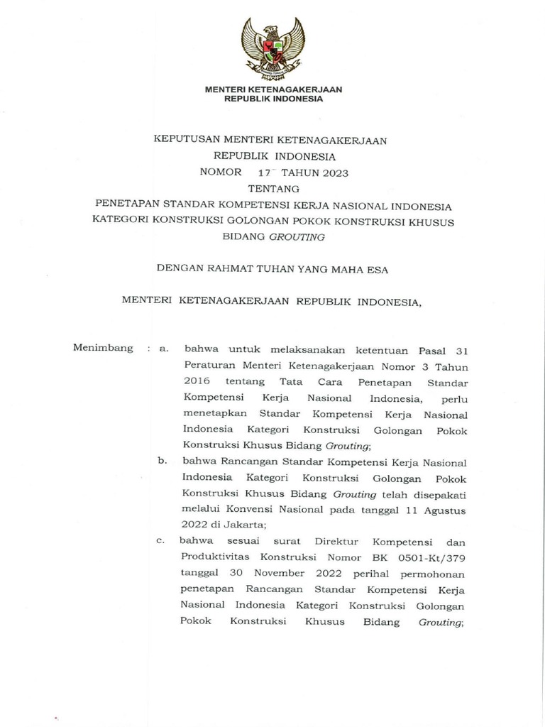 Kompetensi Grouting Konstruksi RI | PDF | Technology & Engineering