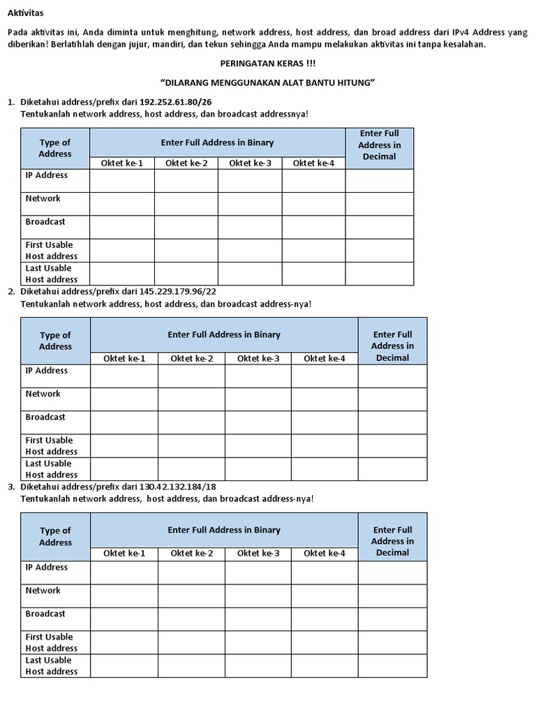 Soal Pengisian IP Dan Gateway | PDF