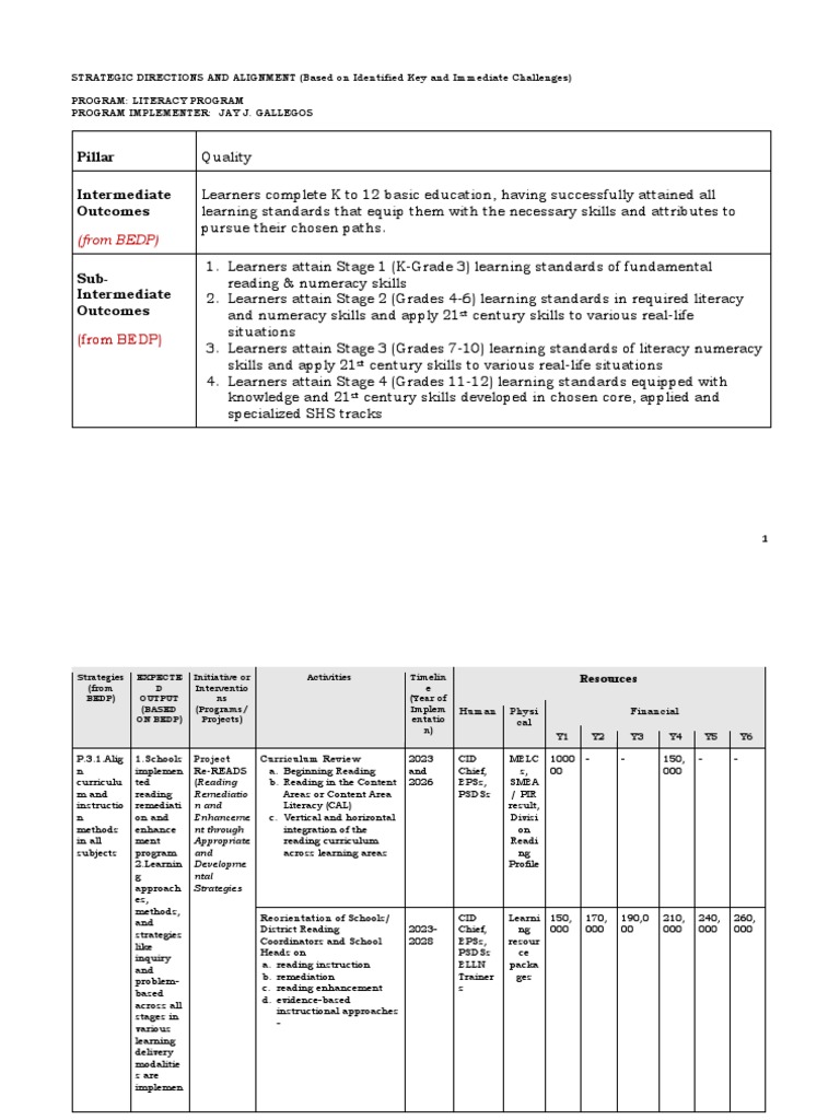 Literacy Program Strategic Plan | PDF | Learning | Behavior Modification