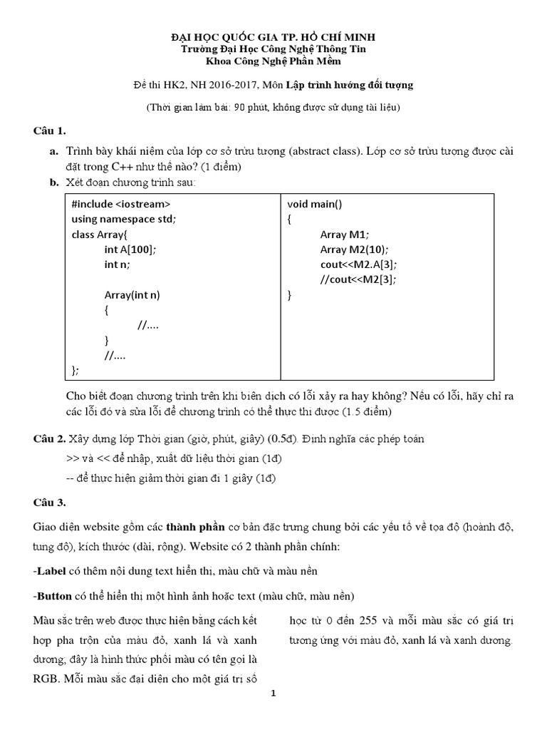 De Thi LT OOP HK2 2016-2017 | PDF