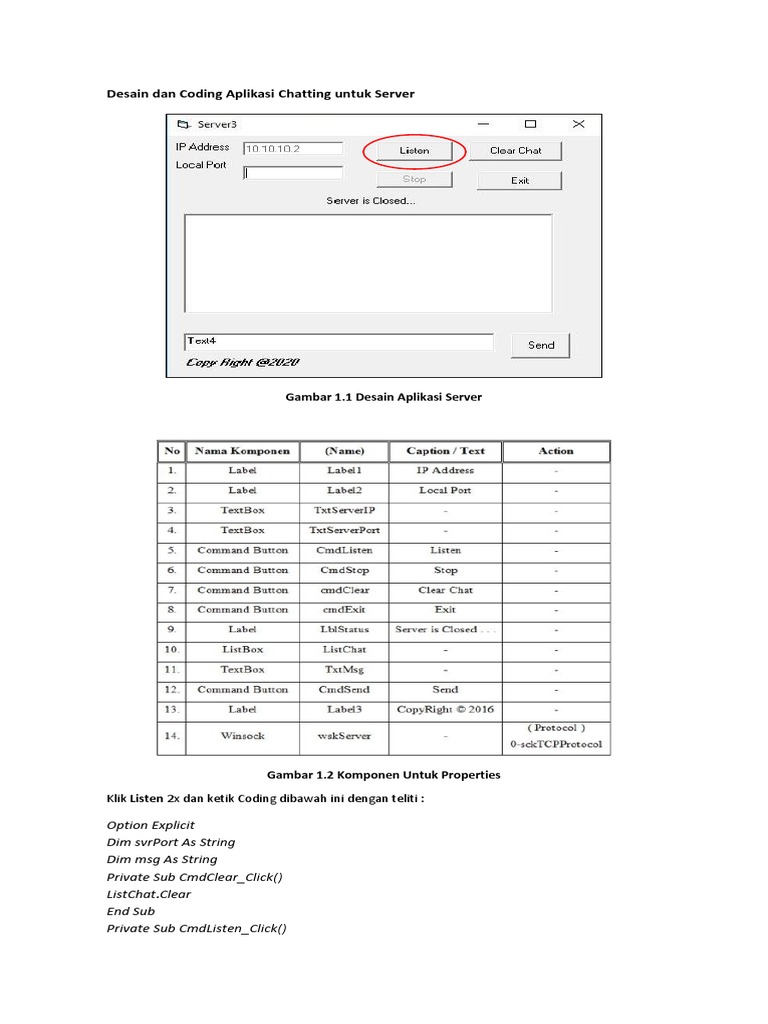 Coding Dan Desain Aplikasi Chatting Untuk Server Dan Client Dengan VB.6 | PDF
