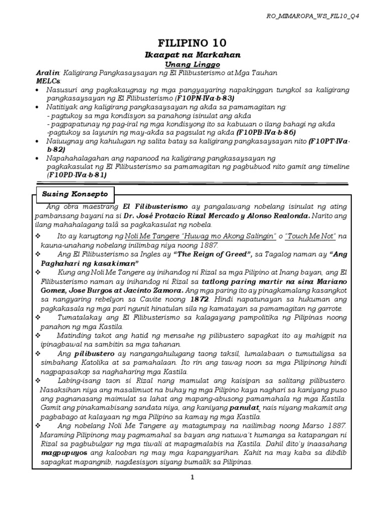Filipino10 Q4 W1 | PDF