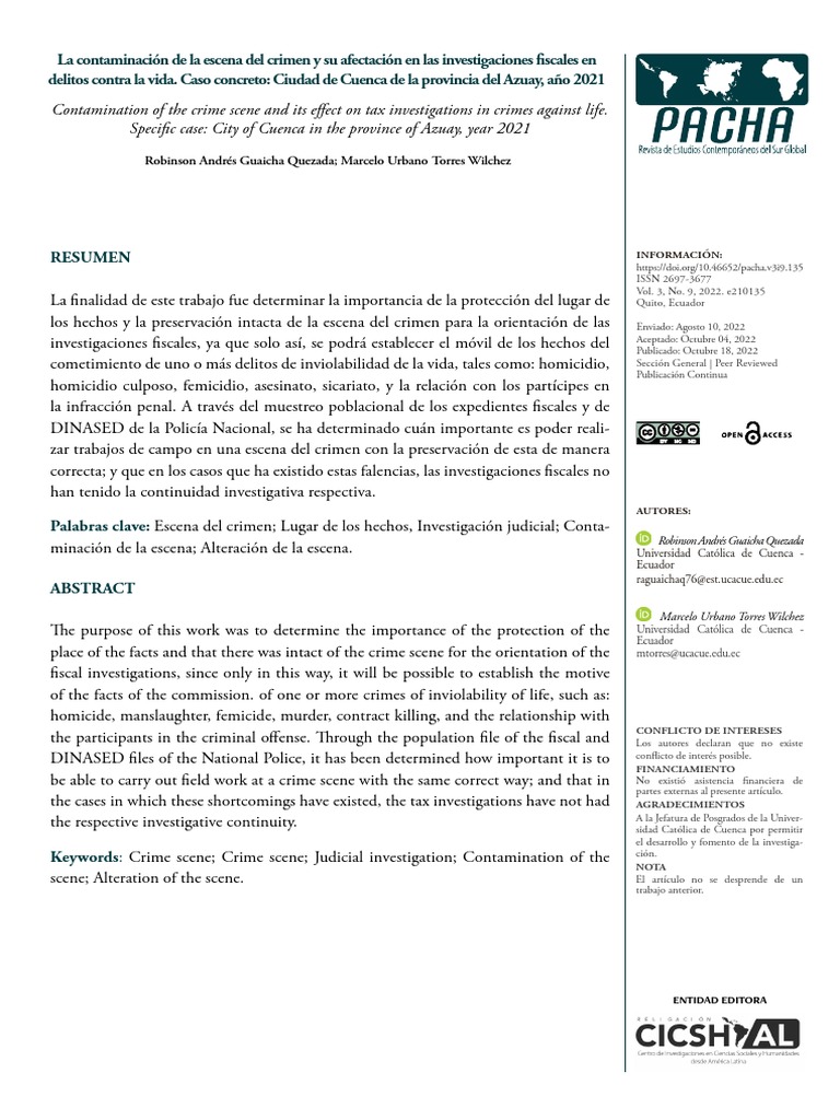 La Contaminacion de La Escena Del Crimen y Su Afec | Descargar gratis PDF | Crímenes | Crimen y ...