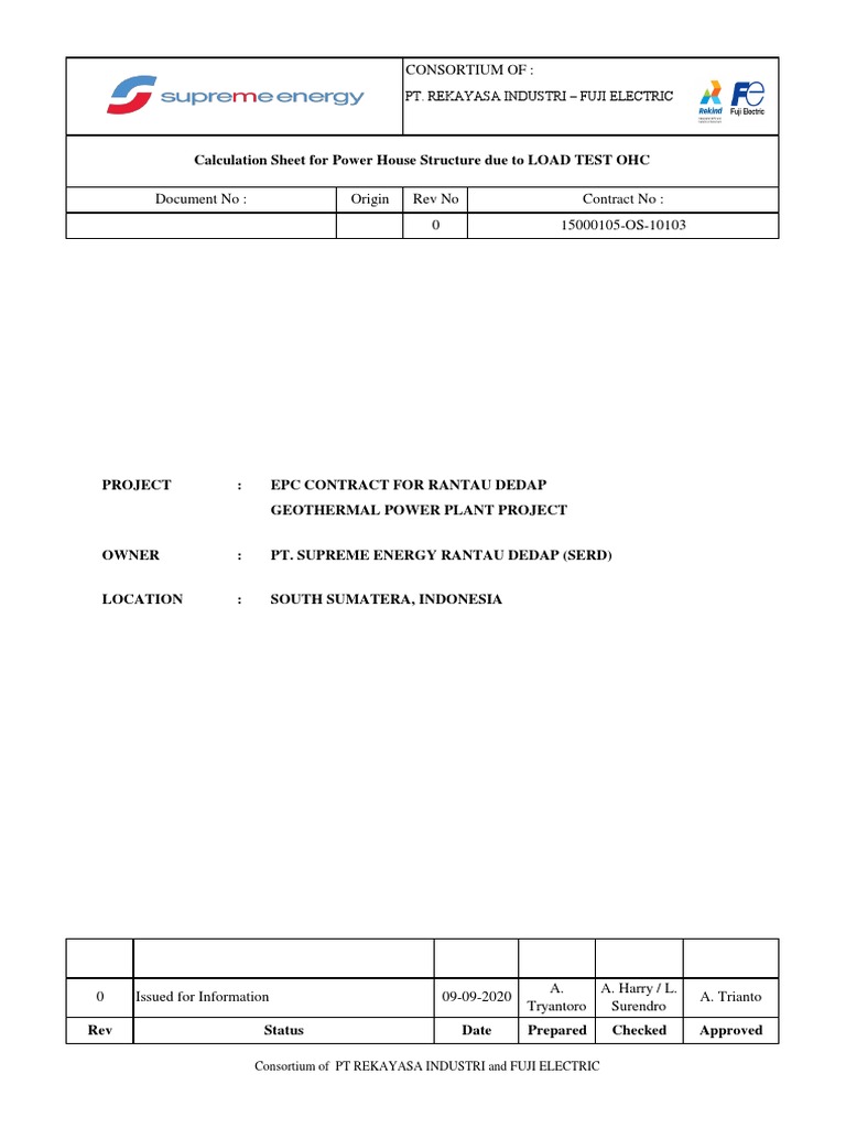 Calculation Sheet for Power House Structure due to load test OHC | PDF