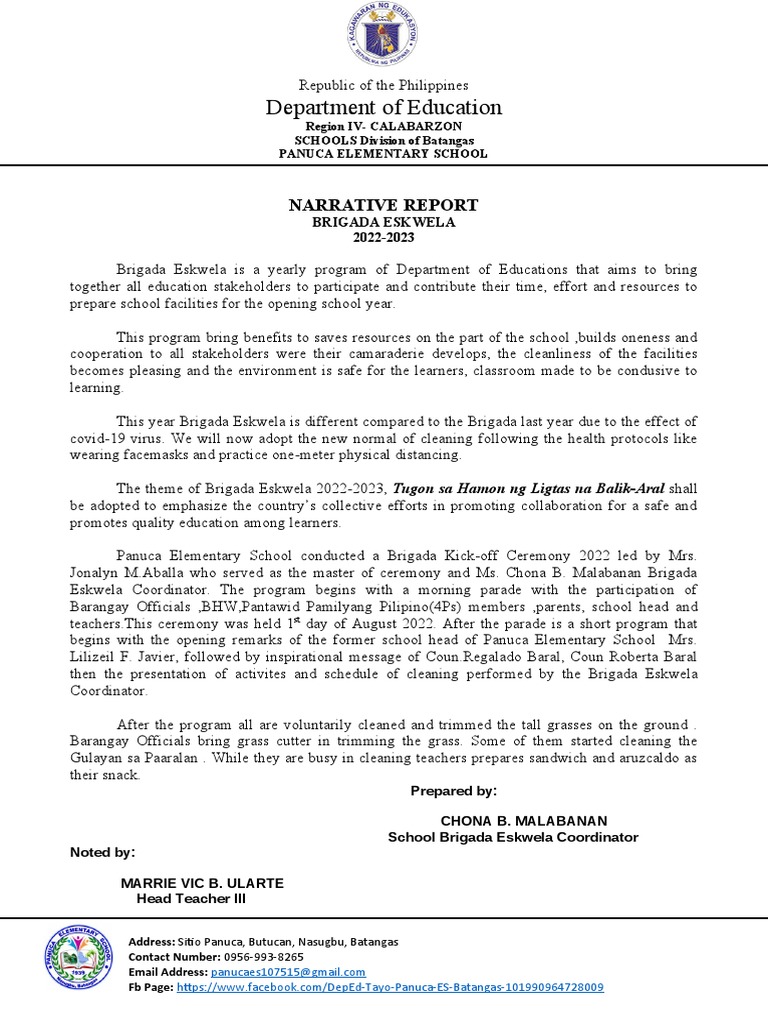 Narrative-Report-Brigada 2022 | PDF