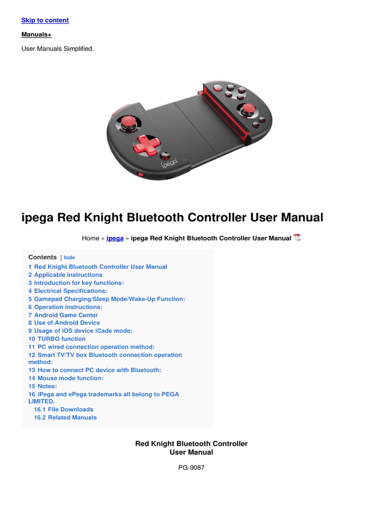 Red Knight Bluetooth Controller Manual | PDF | Bluetooth | Android (Operating System)