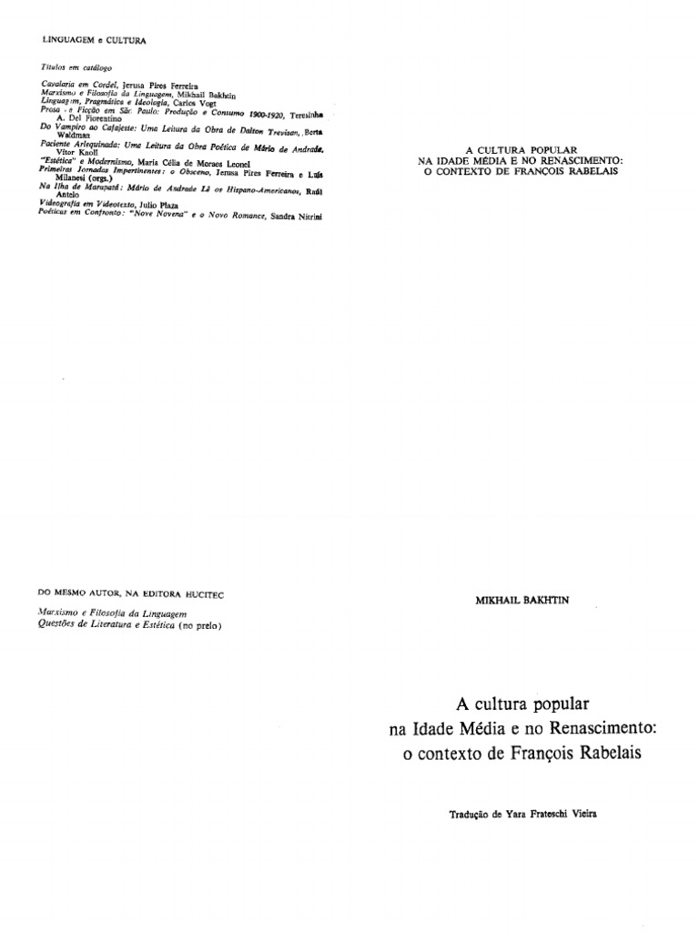 BAKHTIN Mikhail A Cultura Popular Na Ida | PDF