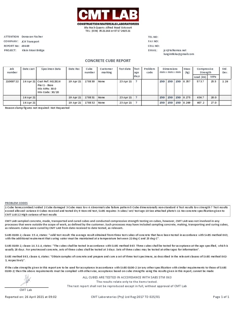 Concrete Cube Report - Pier 1 base | PDF | Concrete | Physical Sciences
