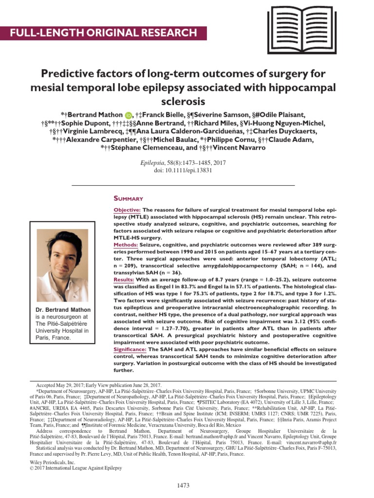Epilepsia - 2017 - Mathon - Predictive Factors of Long%E2%80%90term ...