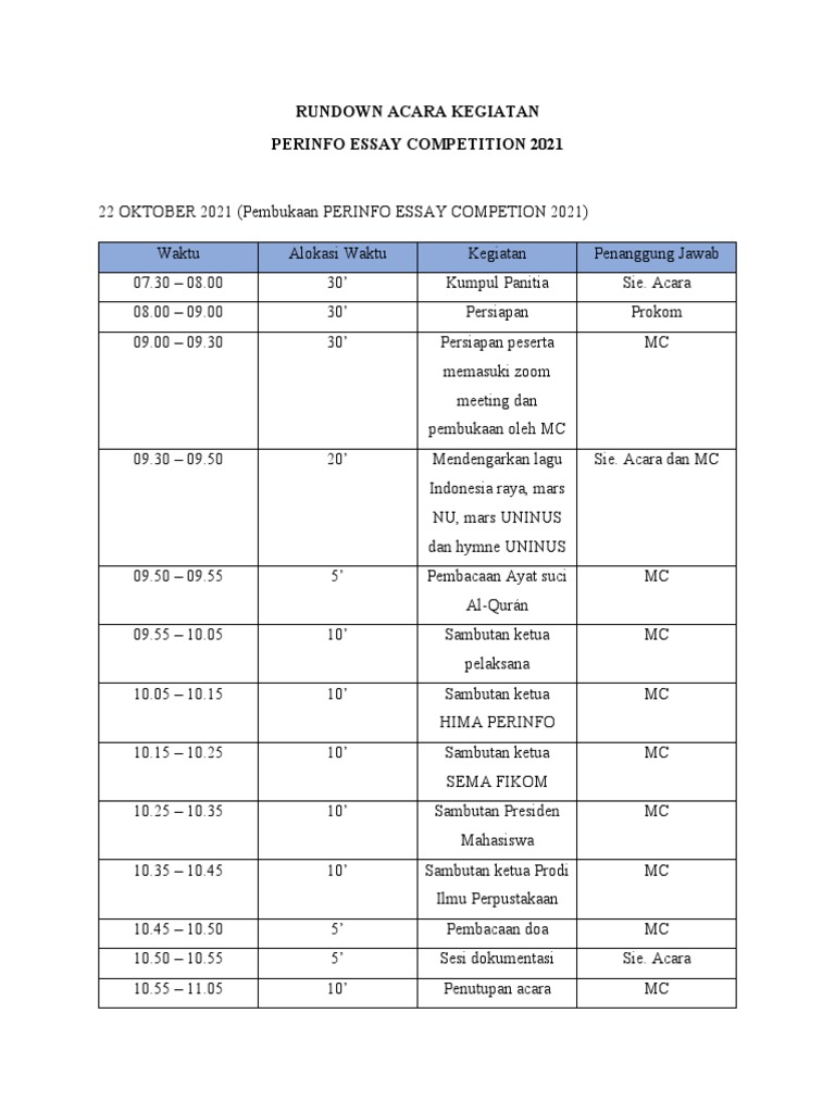 RUNDOWN ACARA KEGIATAN | PDF