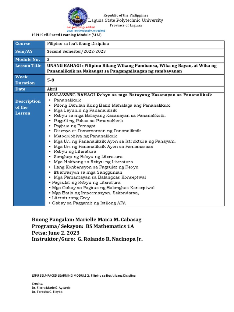 CABASAG SLM Week6-8 PT2-2 | PDF