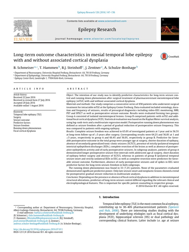 Long-Term Outcome Characteristics in Mesial Temporal Lobe Epilepsy With and Without Associated ...