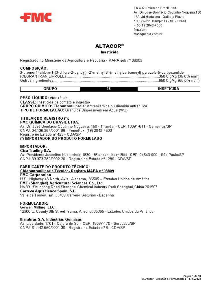 Bula - Altacor | PDF | Ferimento | Inseticida