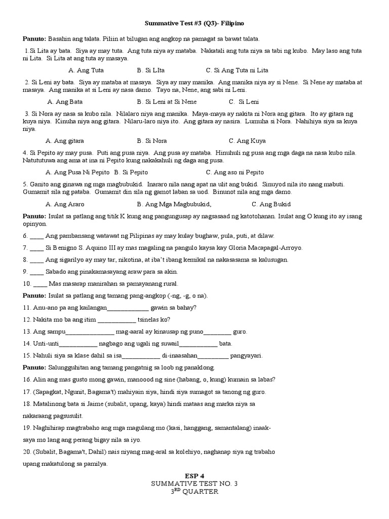 Summative Test #3 Quarter 3 | PDF