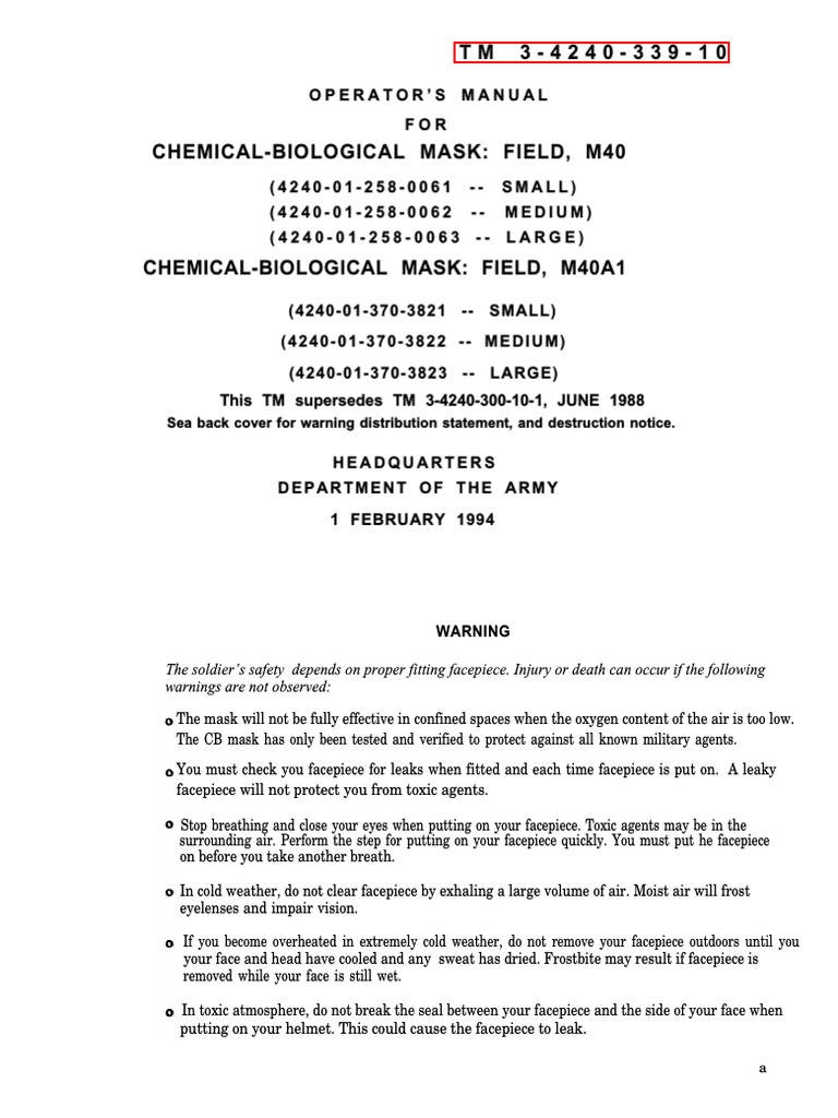 TM 3-4240-339-10 Chemical-Biological Mask - Field, m40 ... | PDF ...