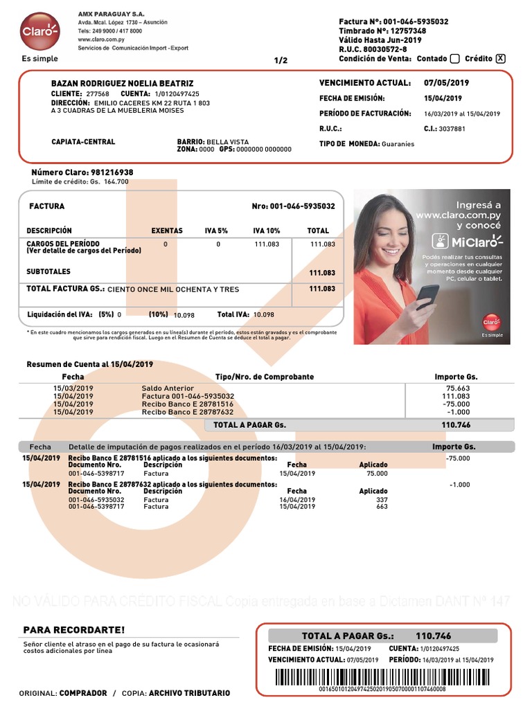 Factura Claro 201904 | PDF | Factura | Business